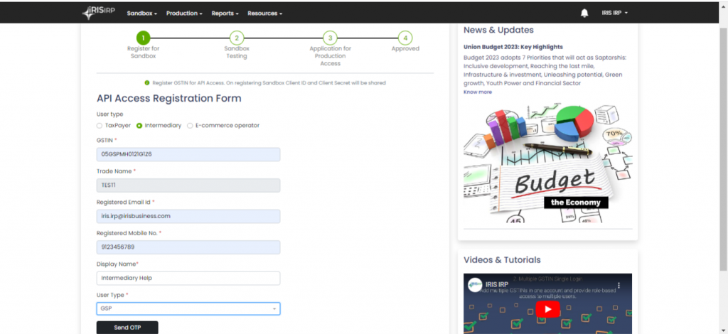Access to Sandbox - IRIS IRP