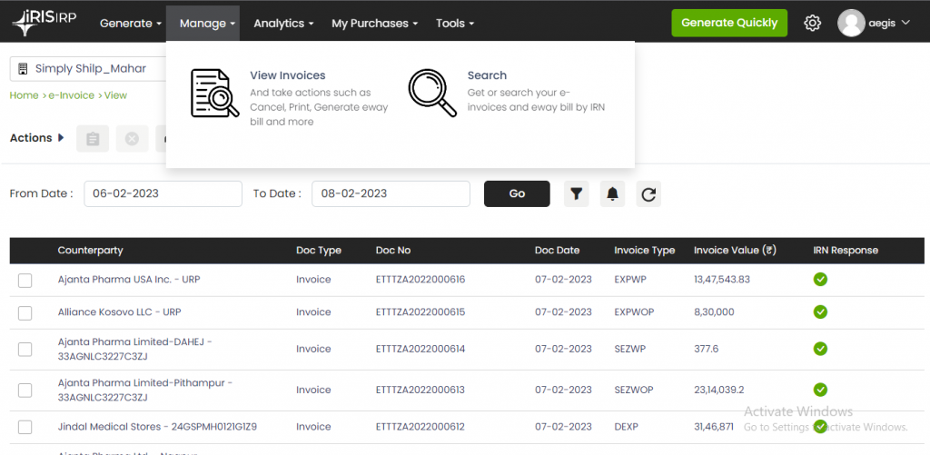 Cancelling E-invoice - IRIS IRP