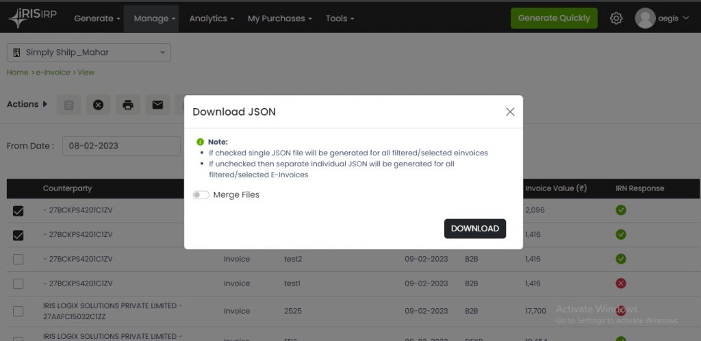 Viewing E-invoices - IRIS IRP