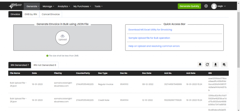 Bulk Generation & Cancellation - IRIS IRP