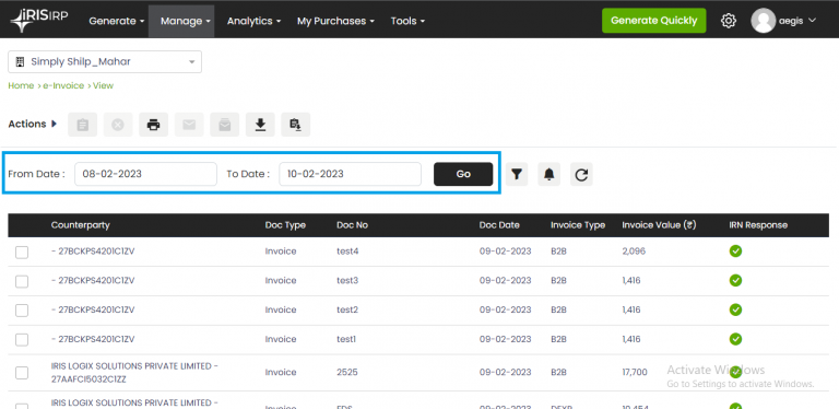 Viewing E-invoices - IRIS IRP
