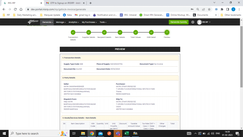 Generate Through Web Form - IRIS IRP