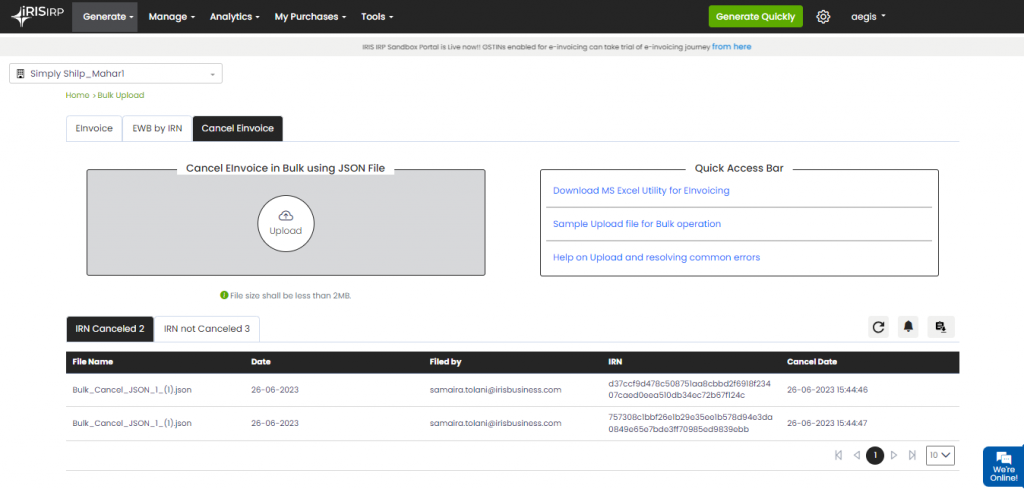 Bulk Generation & Cancellation - IRIS IRP